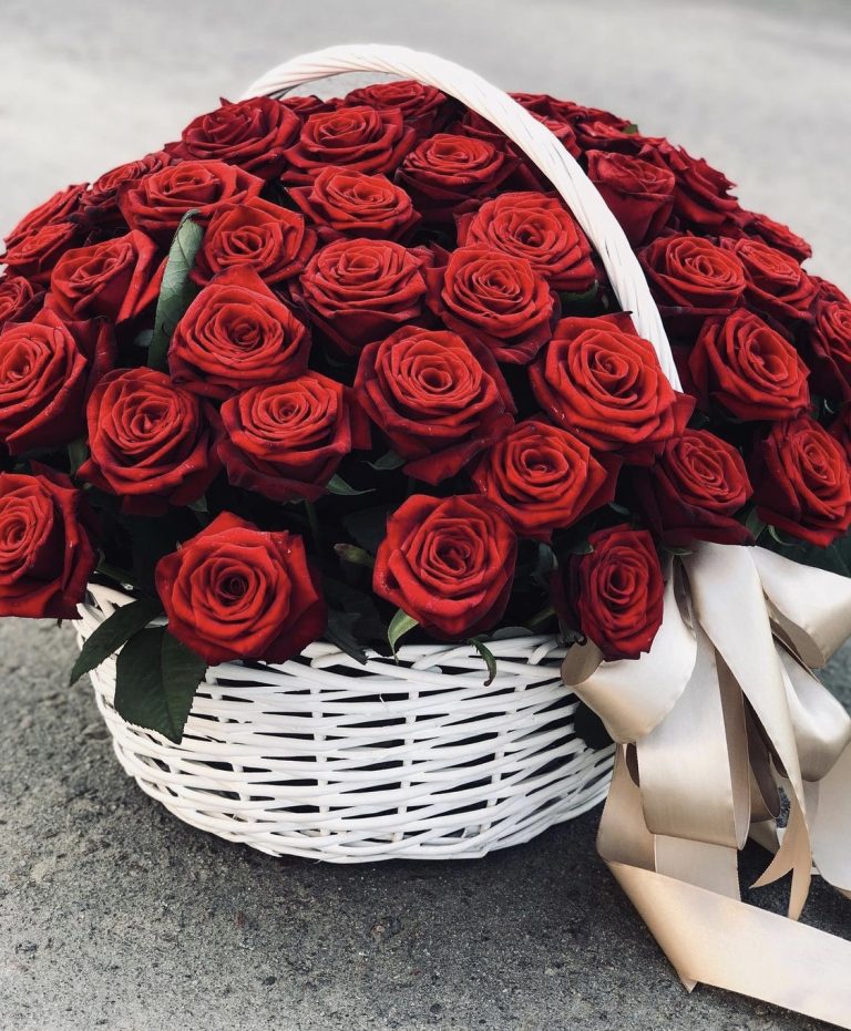 Panier roses rouge, bouquet de roses "Marthe Guillain" | Monsieur Flower